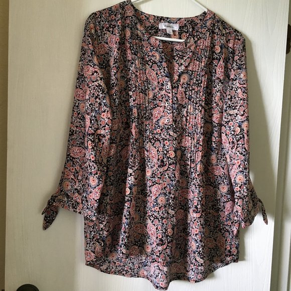 Dress Barn | Tops | Dress Barn Rayon Paisley Floral 34 Sleeve Blouse ...
